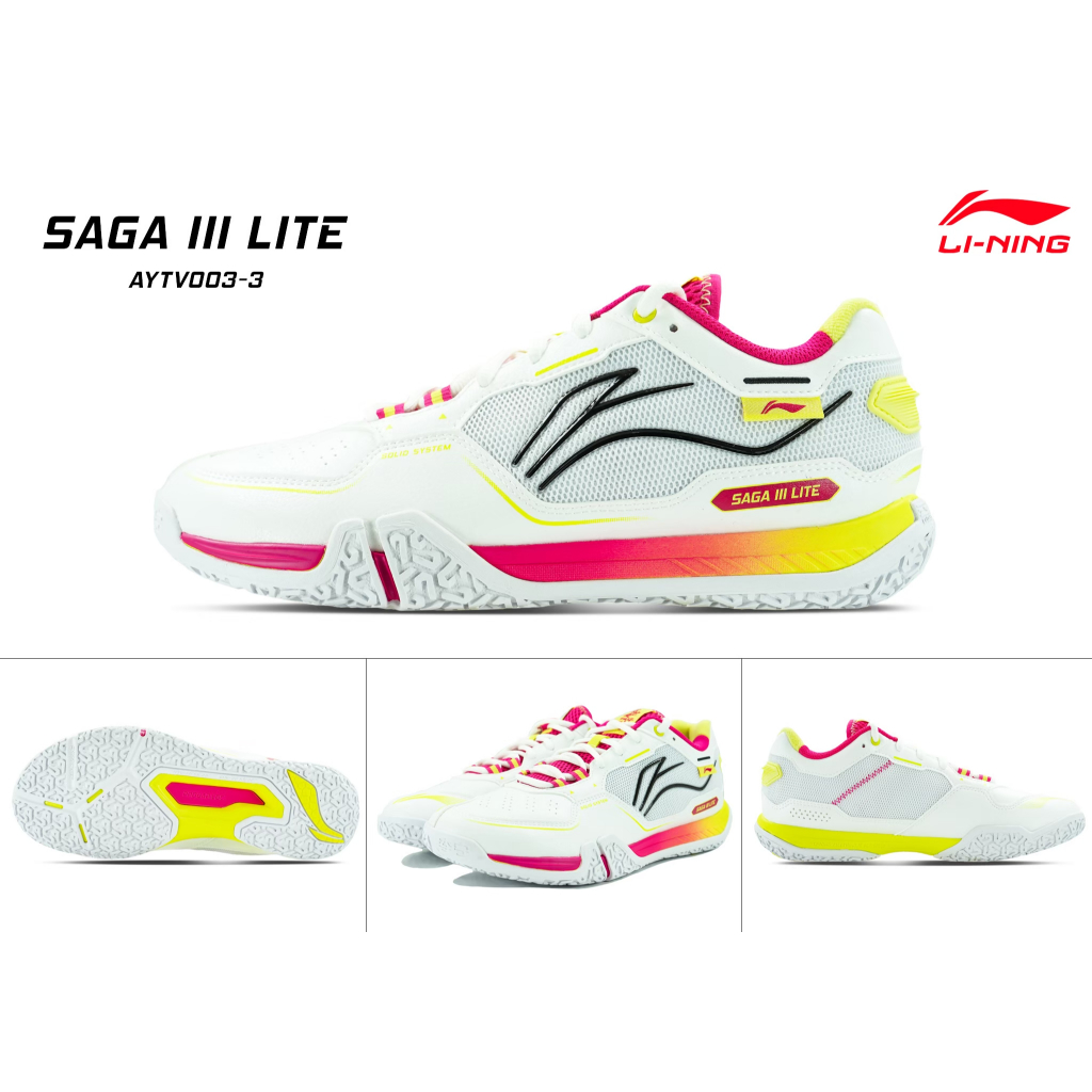LI-NING SAGA III LITE (AYTV003-3S) สี (STANDARD WHITE/ROSEIN) BADMINTON ...