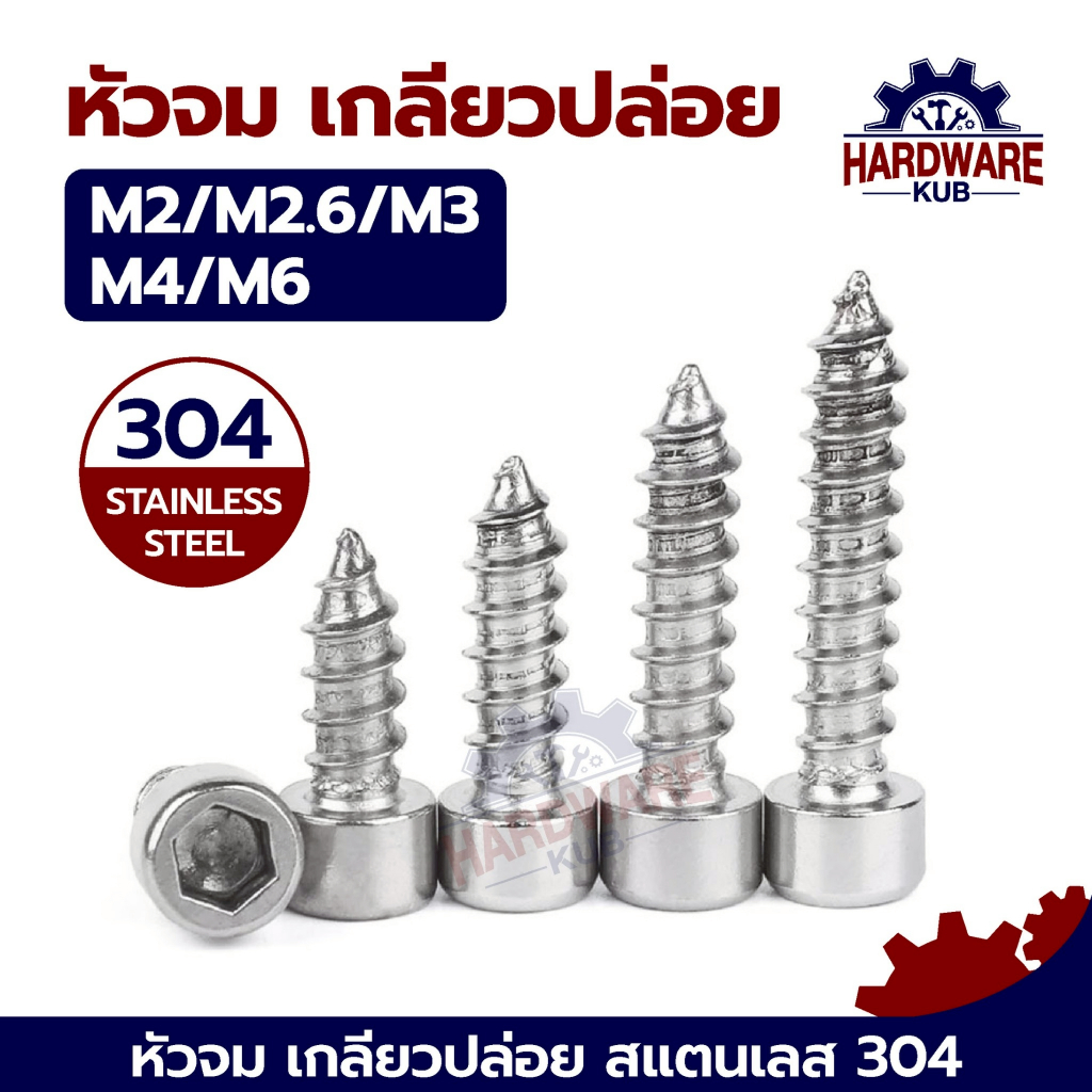 ชุด 100 ตัว หัวจม สกรู เกลียวปล่อย สแตนเลส 304 M2 M2.6 M3 M4 M6 Hexagon socket head self-tapping ...