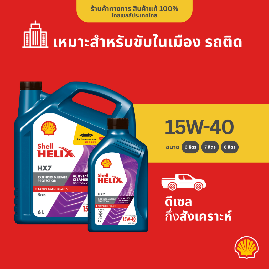 SHELL แพ็กเกจใหม่ น้ำมันเครื่องดีเซล กึ่งสังเคราะห์ Helix HX7 15W-40 (6 ...