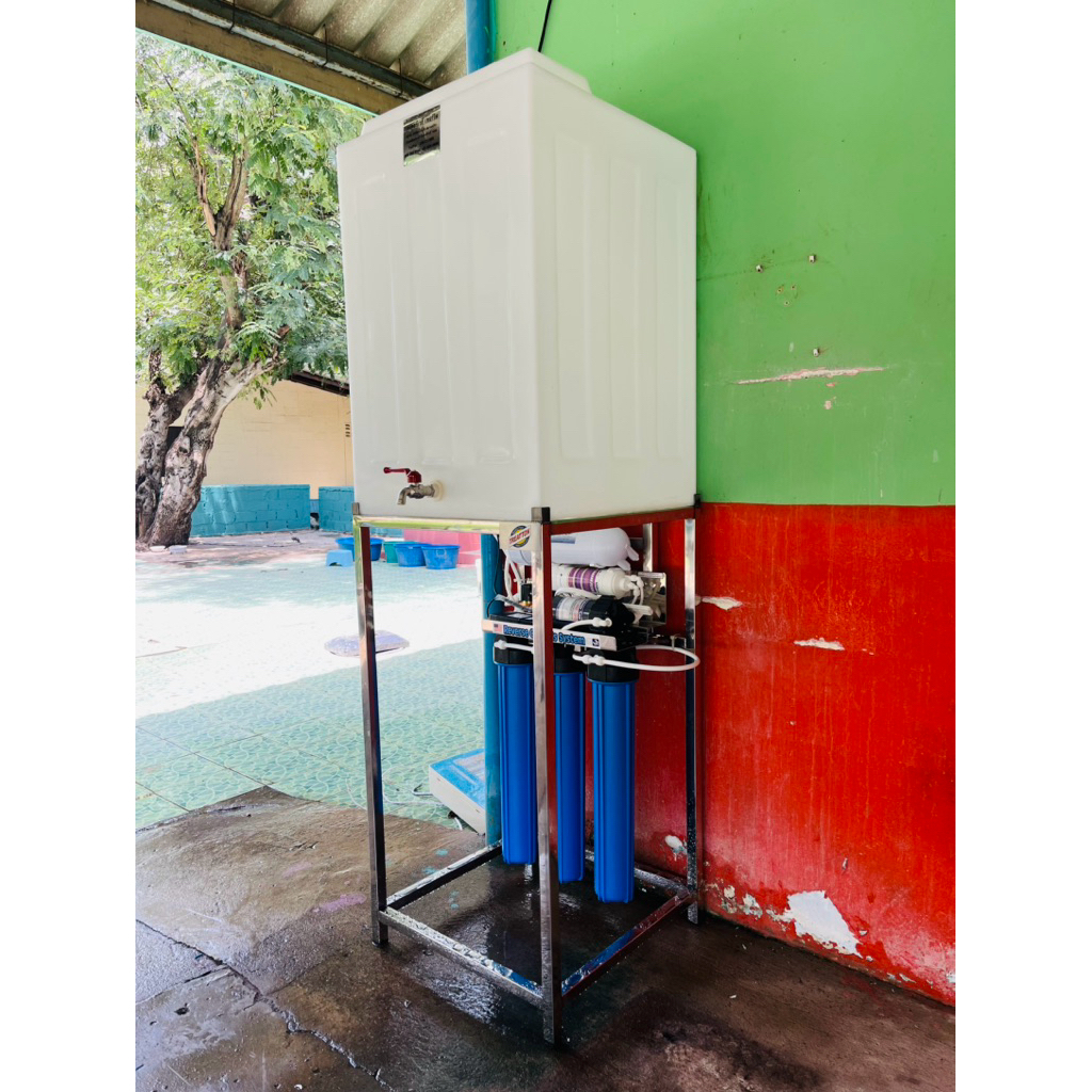 เครื่องกรองน้ำ RO 450 GPD เฟรมสแตนเลส พร้อมถัง PE สี่เหลี่ยม 120 ลิตร ...