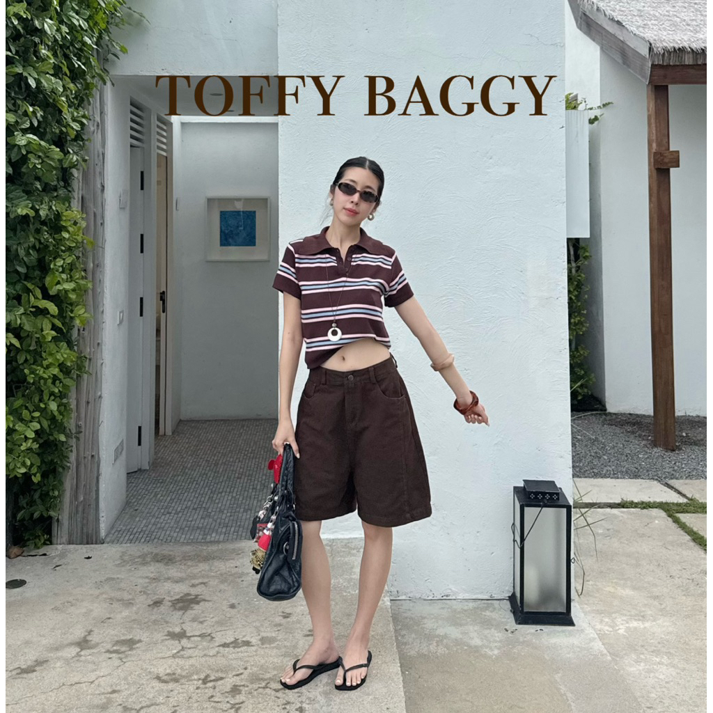 Lazy - cc - Toffy Baggy - กางเกงขาสั้นทรง แบคกี้ สีน้ำตาลที่ถูกต้อง | Shopee Thailand