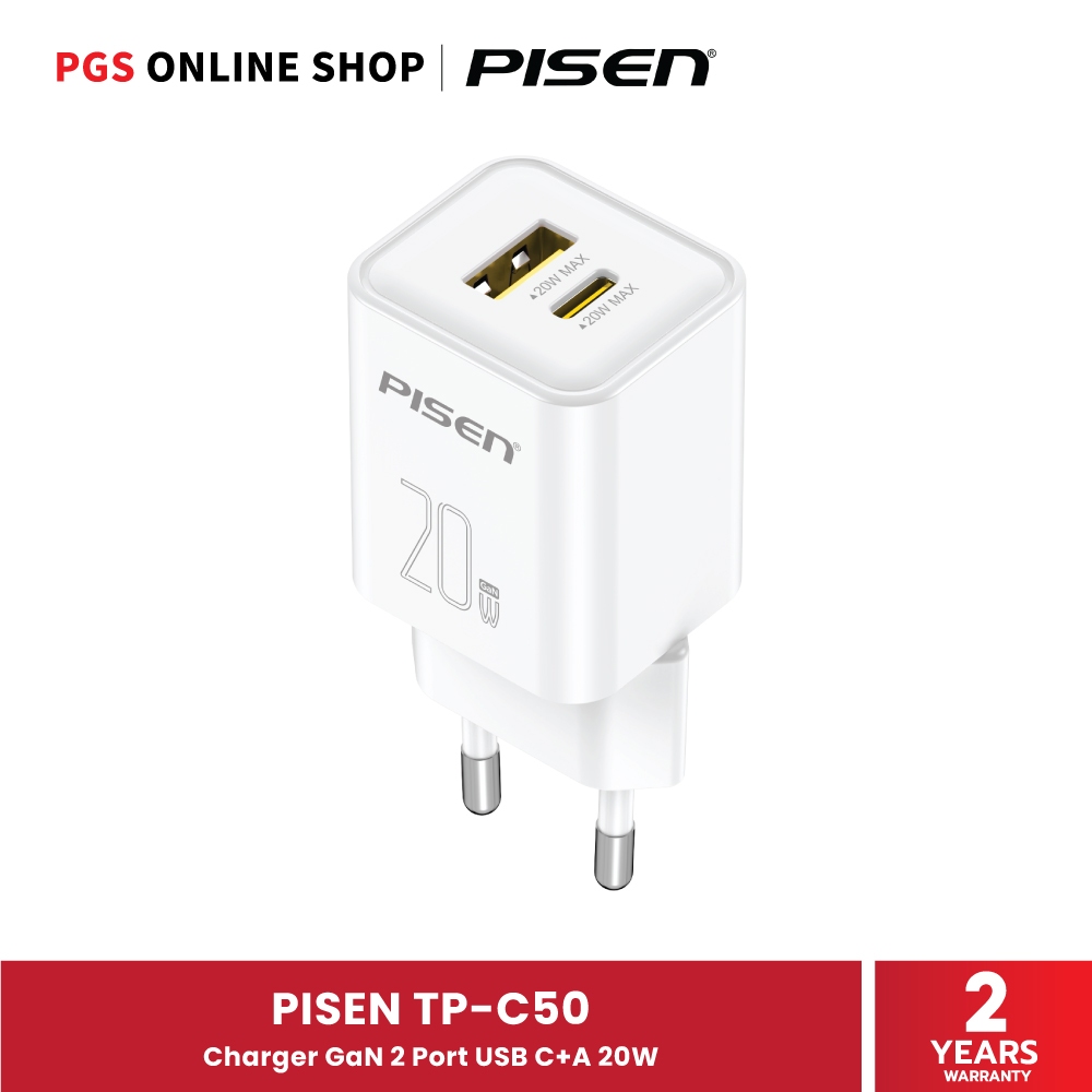 PISEN Charger Pro GaN 2Port USB-C+A 20W อะแดปเตอร์ชาร์จ รุ่น TP-C50 ...