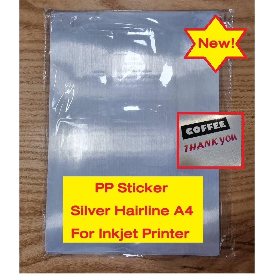 สติ๊กเกอร์ Inkjet PP สีเงิน Silver Hairline (โดนน้ำได้) A4 บรรจุ 30 ...