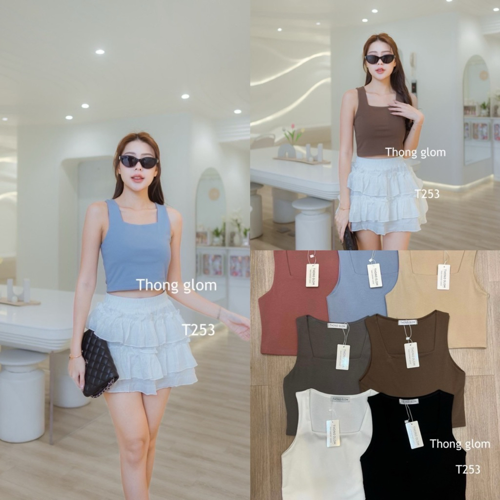 T253 เสื้อกล้ามคอเหลี่ยม เสื้อกล้ามครอป | Shopee Thailand