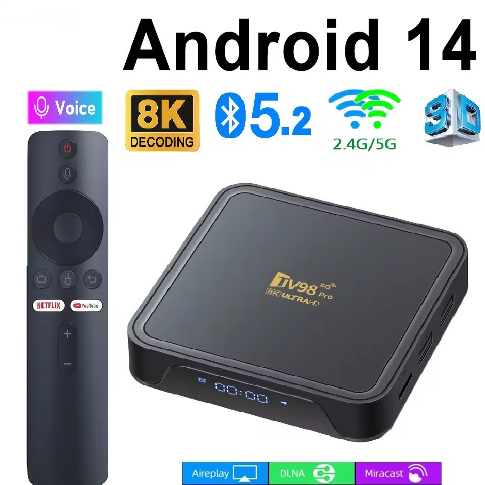 กล่องทีวีขนาดเล็ก TV98 Pros Android 14 Digital TV BOX 8K/HD 2.4G/5G Dual WIFI กล่อง ดิจิตอล TV ...