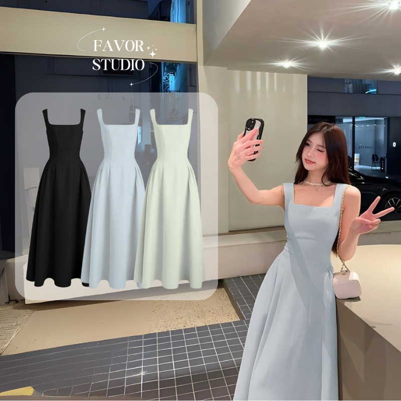 【S-4XL】 เดรสยาวปานกลาง คอเหลี่ยม แขนกุด ทรง A-line สไตล์มินิมอลสุภาพ | Shopee Thailand