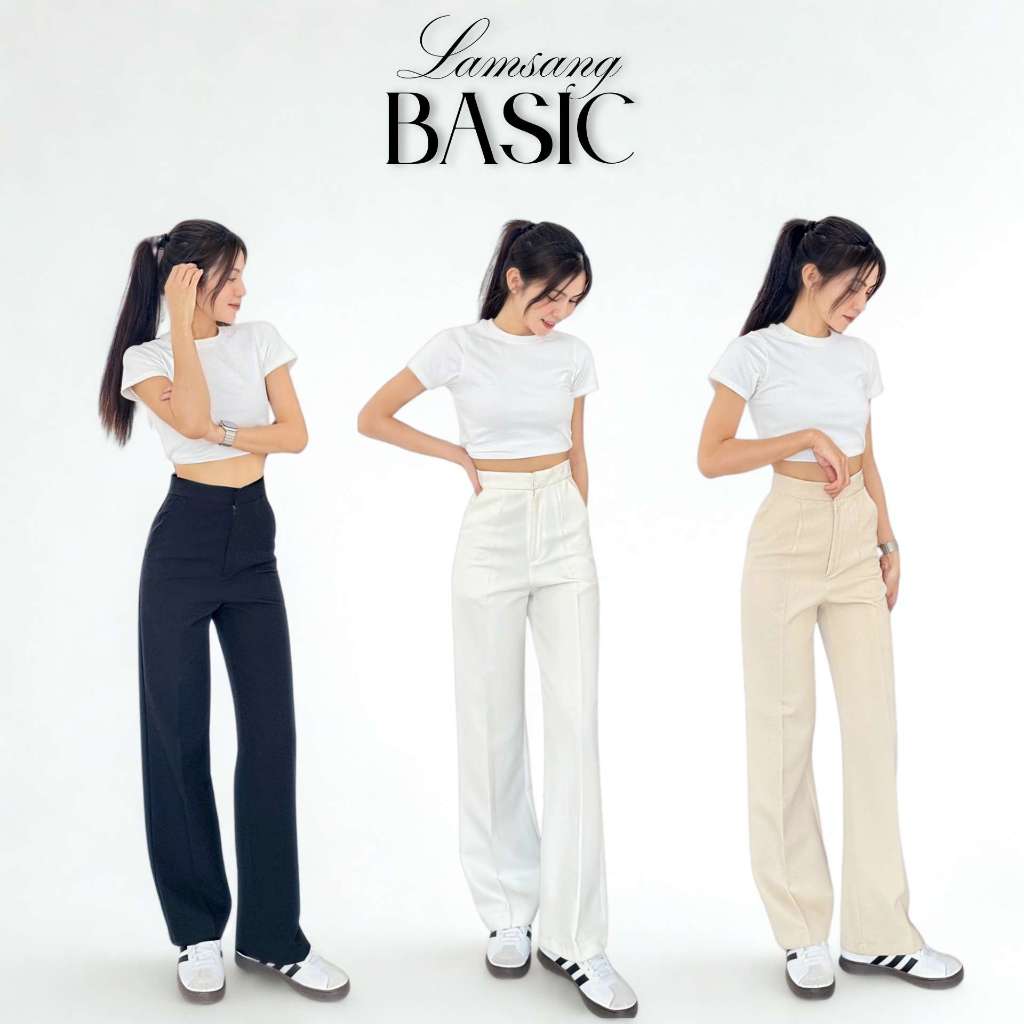 LAMSANG P01 Basic Pants กางเกงเอวสุงกระบอกกลาง | Shopee Thailand