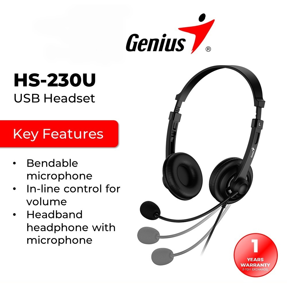 GENIUS (HS-230U) USB Headset หูฟังพร้อมไมโครโฟน มีสาย ของแท้ ประกัน ...