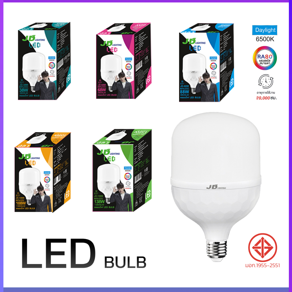 หลอดไฟ LED BULB หลอดไฟ SlimBulb light ขั้ว E27 หลอดไฟ E27 38W 68W 88W 108W 138w สว่างนวลตา มีแสง ...