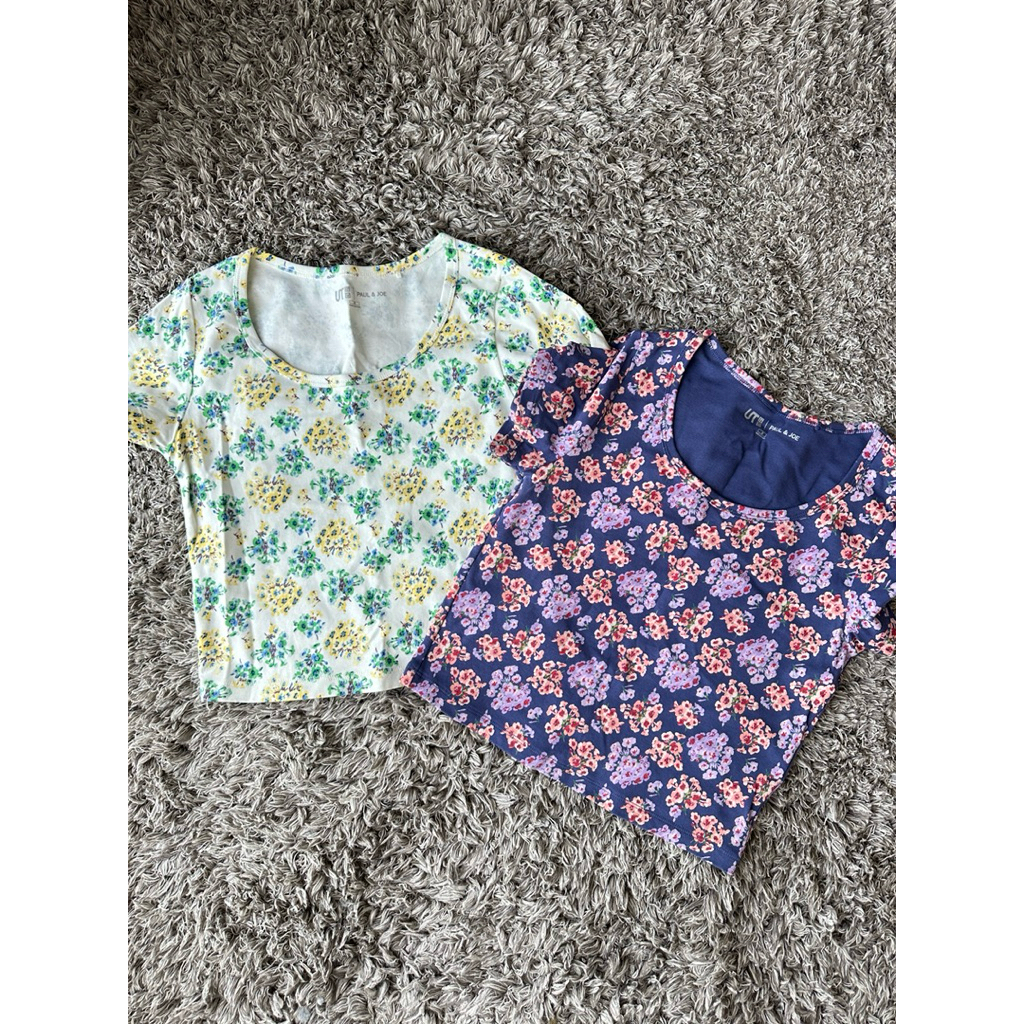 เสื้อยืดครอปUTแบรนด์Uniqlo colabกับPaul&Joe สีขาว สีม่วง | Shopee Thailand