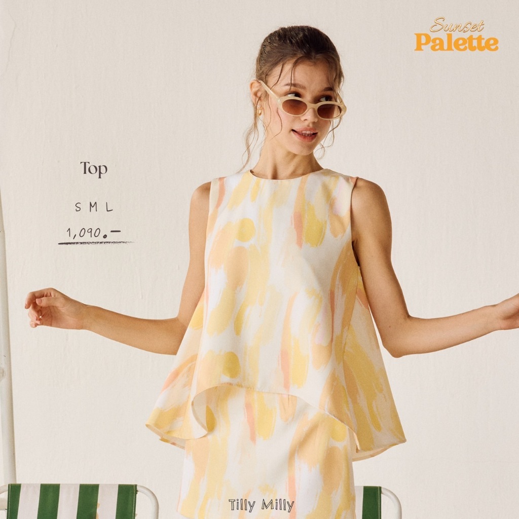 Tilly Milly เสื้อผู้หญิงแขนกุดลายบลัช (สีเหลือง) - Sunset Palette Collection | Shopee Thailand