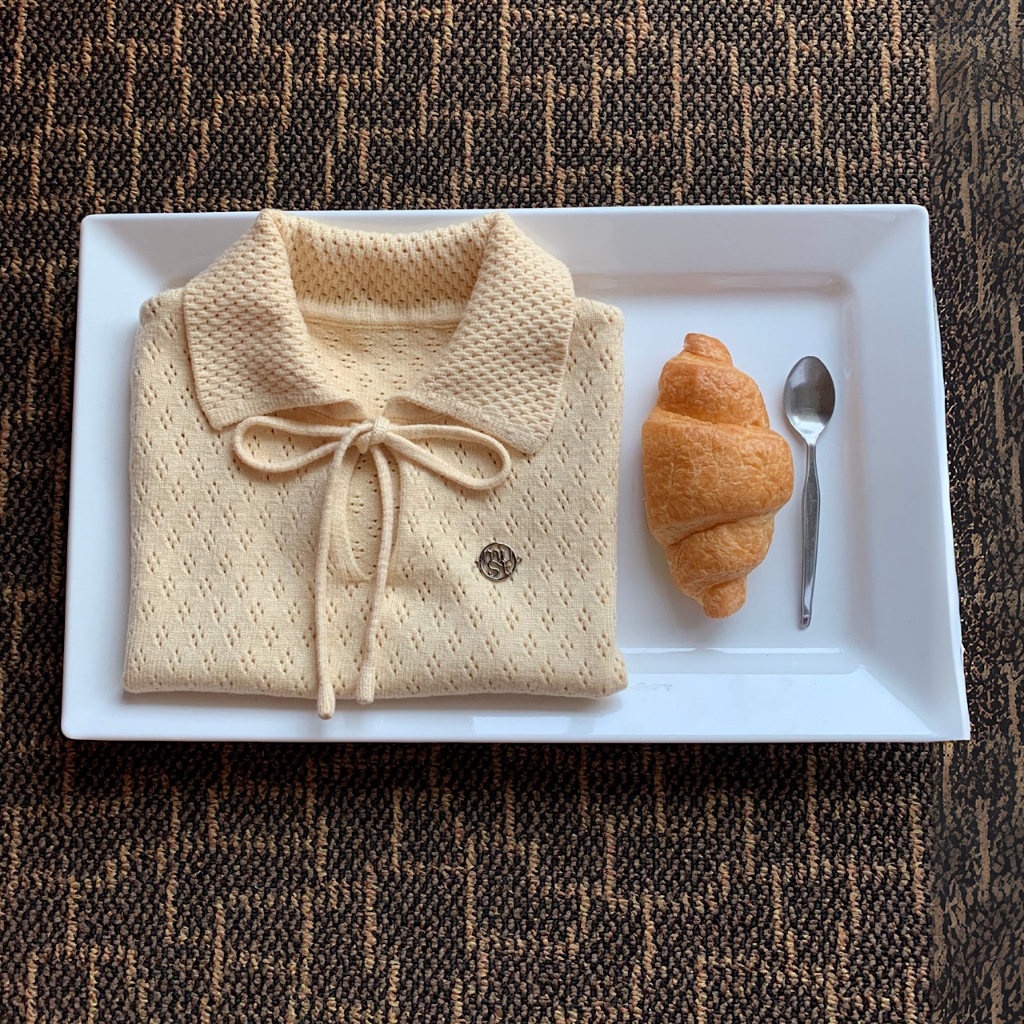 (พร้อมส่ง/Custard m รอสินค้า10-14วัน ) MUSTNIMAL | BISCUIT KNIT CROP ...