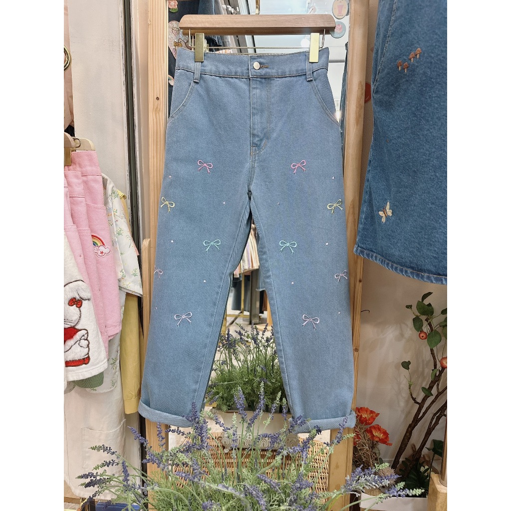 infinity jeans ขายาวลายโบว์คัลเลอร์ | Shopee Thailand