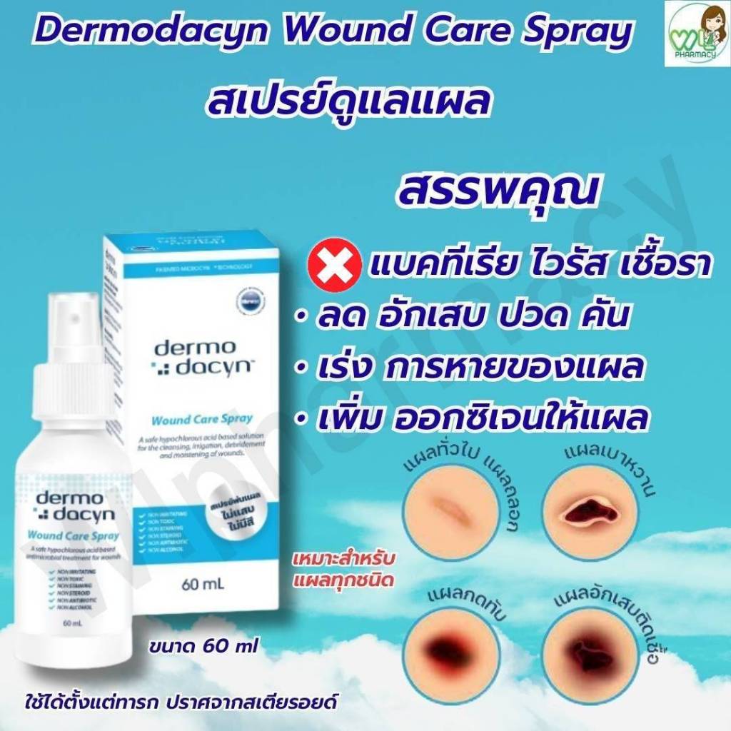Dermodacyn Wound Care Spray 60 ml สเปรย์ แผลสด แผลติดเชื้อ แผลถลอก แผล ...