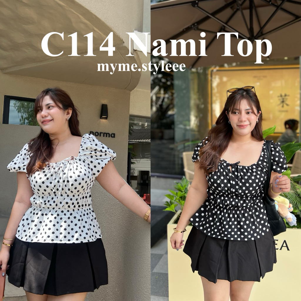 C114 Nami Top เสื้อขอบแขนตุ๊กตาลายจุดสาวอวบ - myme.styleee | Shopee ...