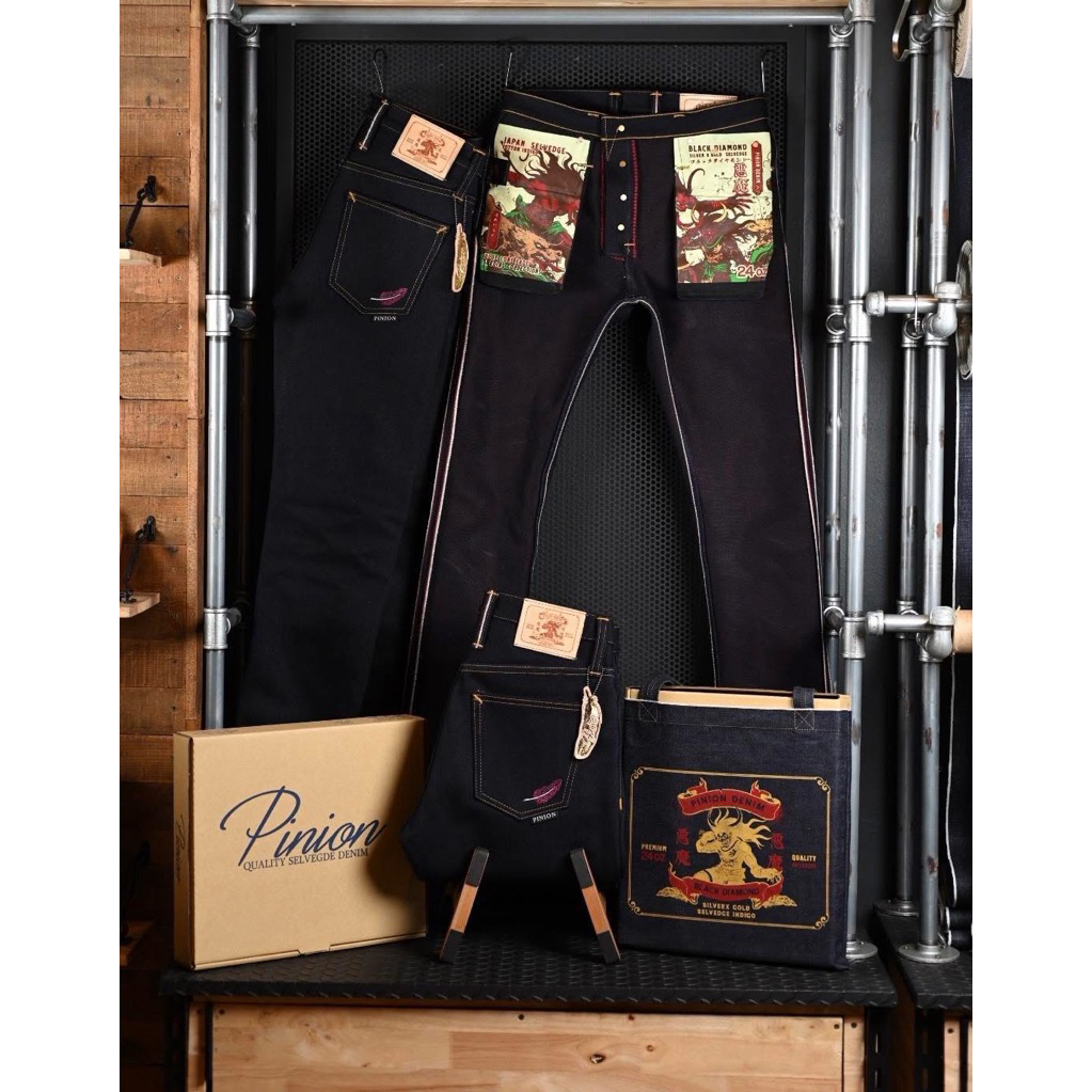 Pinion Denim 24oz BY Okayama Denim Newอสูรแดงไวน์ (Indigo X Wine 24oz ...