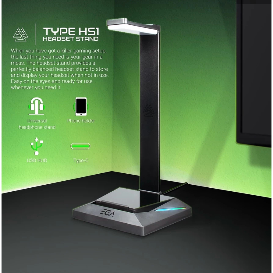 EGA TYPE HS1 Headset Stand & Phone Holder RGB Light ที่แขวนหูฟัง ขาตั้ง ...