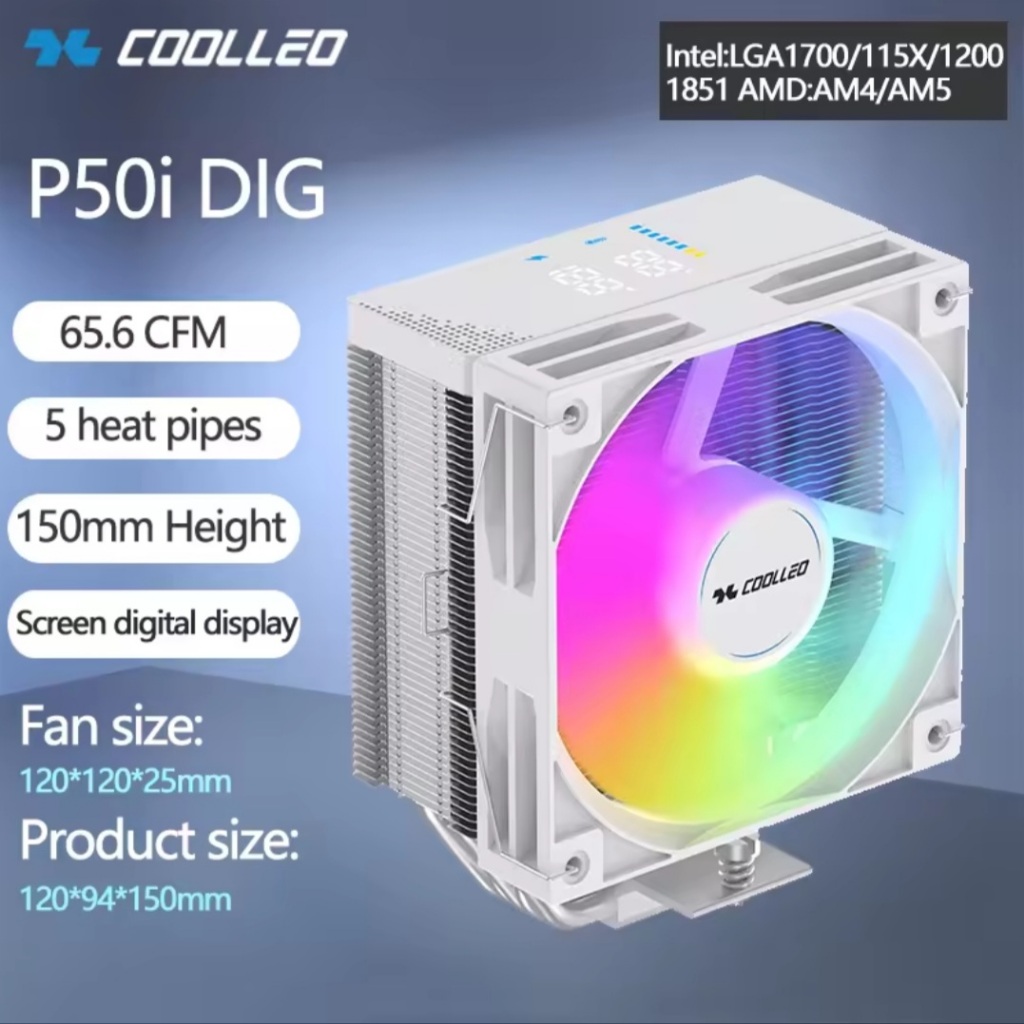 CPU AIR COOLER (พัดลมซีพียู) COOLLEO P50I DIG Intel LGA115X / 1200 ...