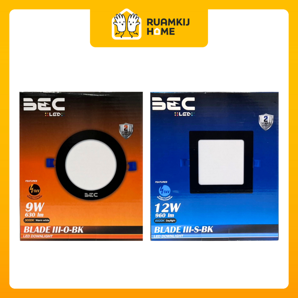 BEC BLADE III-S-BK 9W/12W 3000K 6500K โคมไฟฝังดาวน์ไลท์เหลี่ยม/กลม สีดำ ...