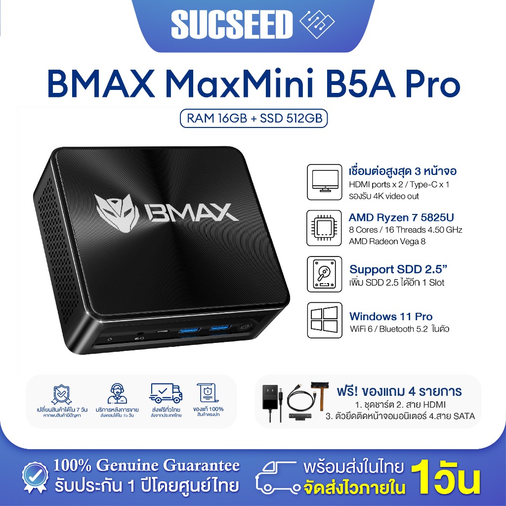 BMAX B5A Pro Mini PC มินิ พีซี Windows 11 Ryzen 7 5825U 8C/16T 4.50GHz ...