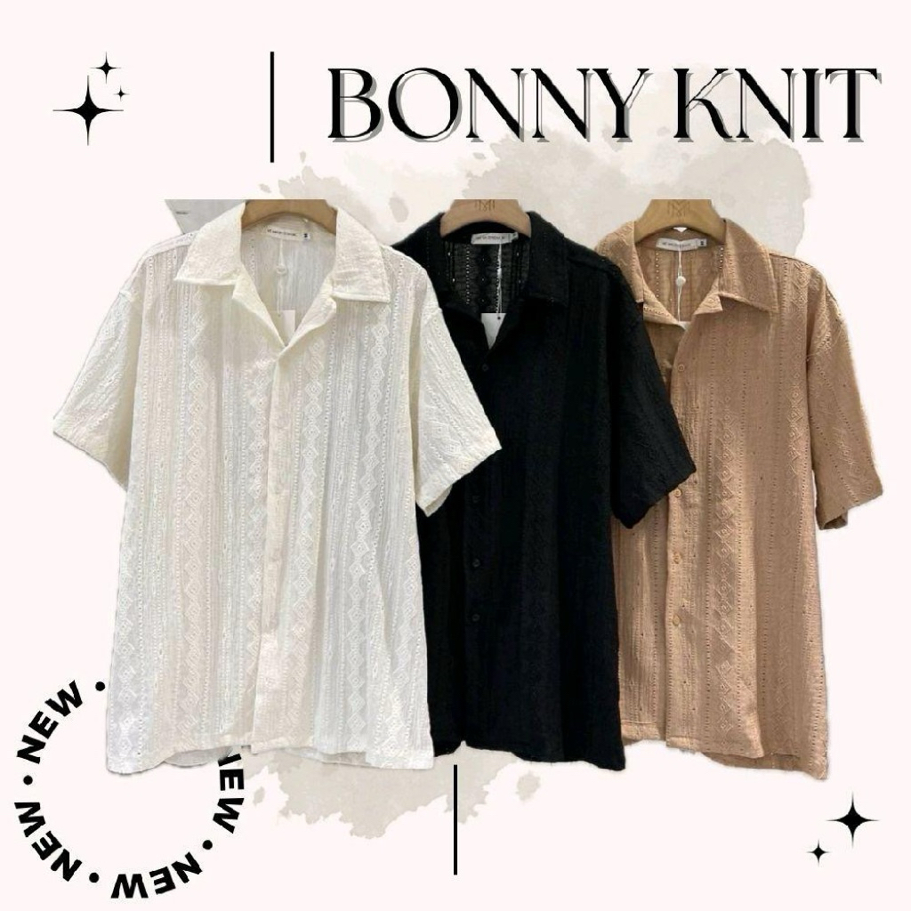 Bonny knit เสื้อเชิ้ตแขนสั้นงานผ้าถักลายฉลุ | Shopee Thailand