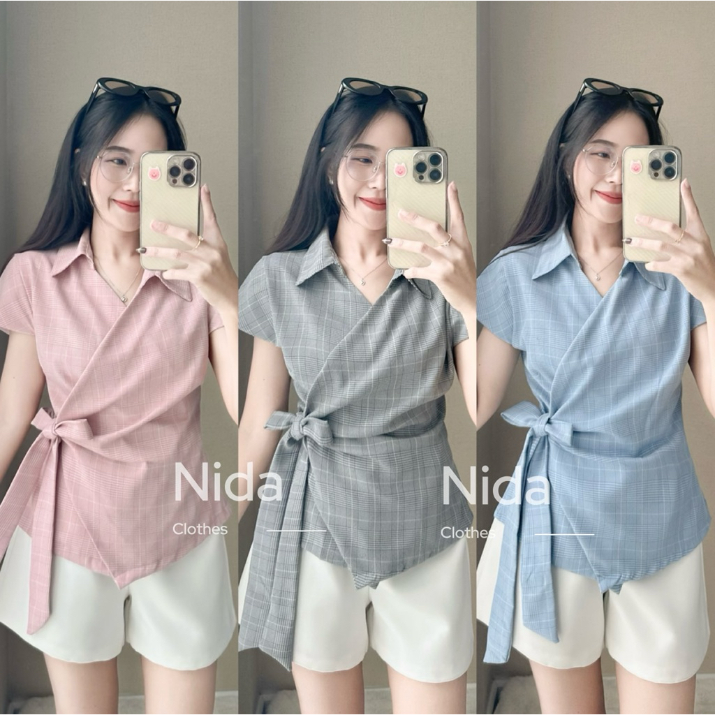 Nida Clothes เสื้อผูกโบว์ป้ายข้าง งานผ้าสก็อตญี่ปุ่น ลายเล็กชิโนริ เข้า ...