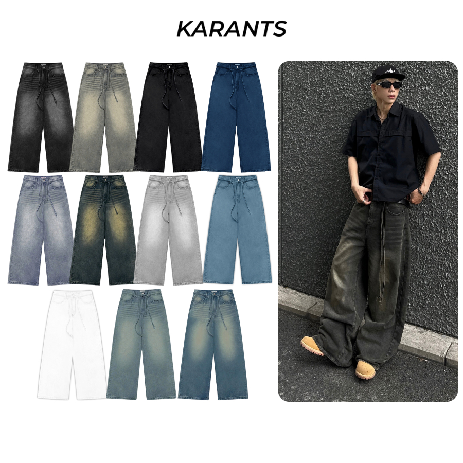 Karants XS-4XL กางเกงยีนส์ทรงตรงพื้นฐาน ขากว้างพิเศษแบบ Unisex KQ99 ...