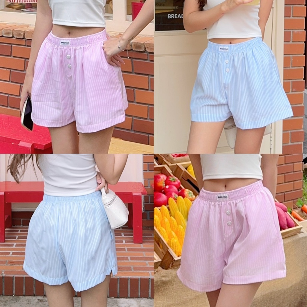 BABEJUB.X l LENA SHORTS กางเกงขาสั้นลายทาง ดีเทลกระดุมหัวใจ น่ารักมากก ...