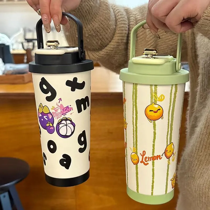 Sipsation Cupแก้วสแตนเลส600ml แสดงอุณหภูมิ ลายผลไม้ทันสมัย แก้วน้ำเก็บอุณหภูมิ กันกระแทก ฝาปิด ...