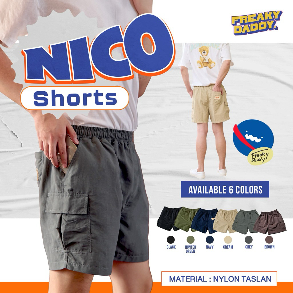 Nico Shorts กางเกงขาสั้น ทรง Cargo ผ้าไนล่อนพรีเมี่ยม เอวยางยืดมีเชือก ...