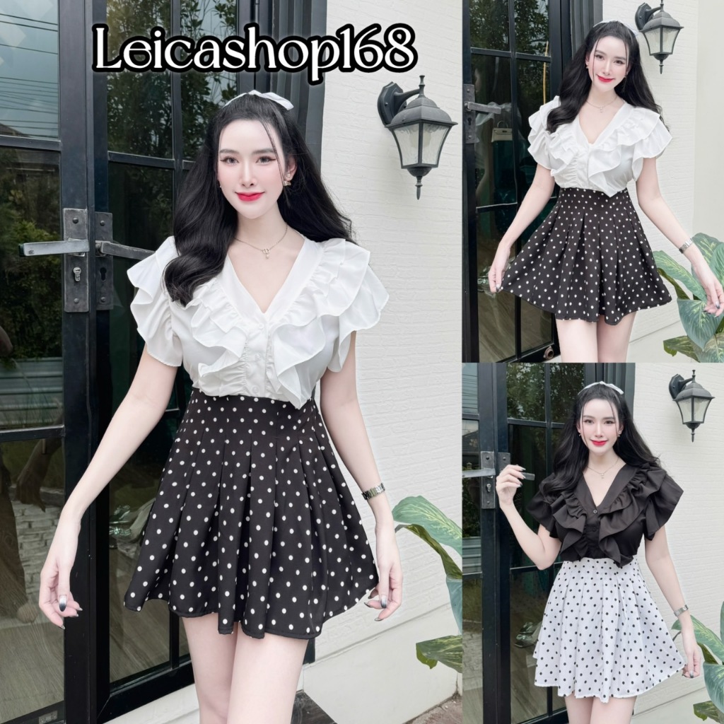 สินค้าพร้อมส่ง ชุดเดรสสไตล์คาเฟ่ แต่งระบาย กระดุมหน้า สม๊อคหลัง พร้อม ...