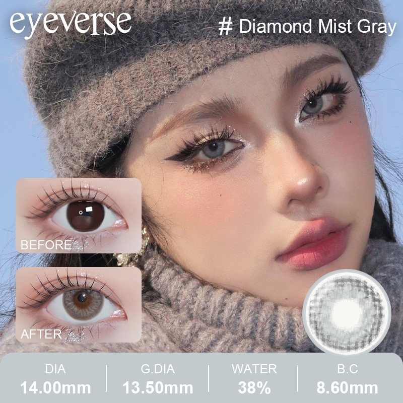 Eyeverse สีเทา Diamond Mist เลนส์แต่งตา 14.2mm แบบรายเดือน COD นุ่มสุดๆ 38% แถมฟรีน้ำยา | Shopee ...