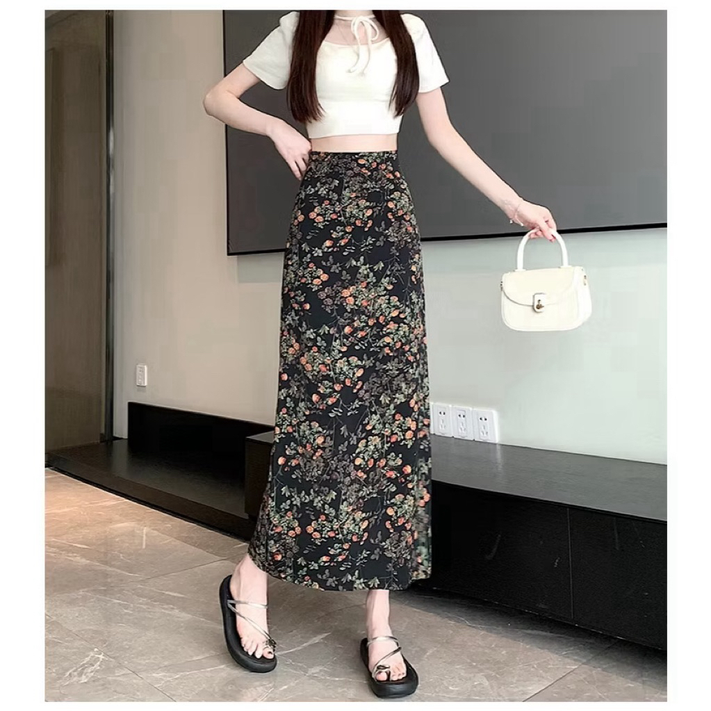 GHAOHES ย้อนยุค กระโปรงครึ่งตัว เอวสูง เผยผอม กระโปรงยาวกลาง รูปตัว A กระโปรงสะโพกกระเป๋า มีซับ ...