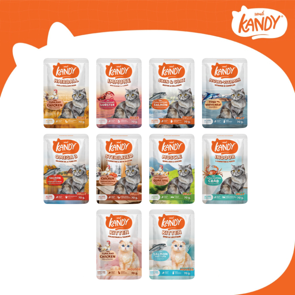 [แบบโหล,12ซอง] Kandy Cat Wet Food 70g. อาหารแมวแคนดี้ ชนิดเปียก ขนาดซอง ...
