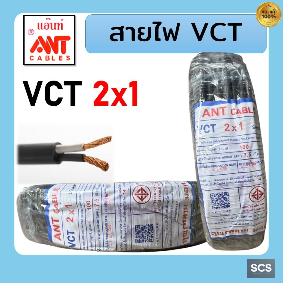ANT สายไฟ VCT 2x1 สายไฟอ่อน หุ้มPVCสีดำ สายไฟ2แกน สายไฟต่อปลั๊กพ่วง มีมอก. ตัดแบ่งขาย | Shopee ...