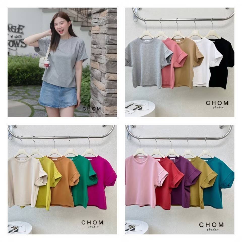 CHOM เสื้อยืด style Korea ** ทรง Basic ดีเทลแขนคือดีเลยค่า เย็บปลายแขนไขว้ เนื้อผ้า cotton นาโน ...