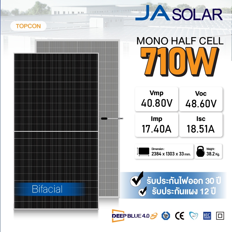 【จัดส่งฟรี รับประกัน 12 ปี】แผงโซลาร์เซลล์ JA Solar 710W n-type Double ...