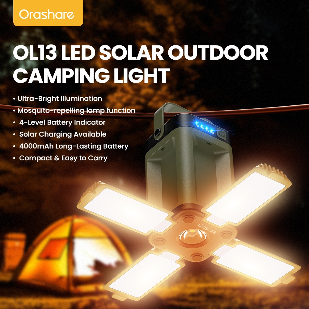 Orashare OL13 2000mAh LED ไฟตั้งแคมป์แบบพกพาพับได้พลังงานแสงอาทิตย์สำหรับกลางแจ้ง กันน้ำระดับ ...