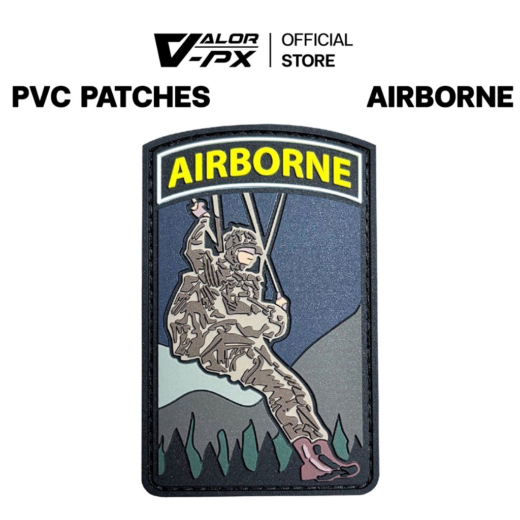 VALOR PX - PVC Patches AIRBORNE แผ่นแพทช์ ขนาด 50.7x80mm แพทช์ตีนตุ๊กแก ติดกระเป๋า ติดเสื้อ ...