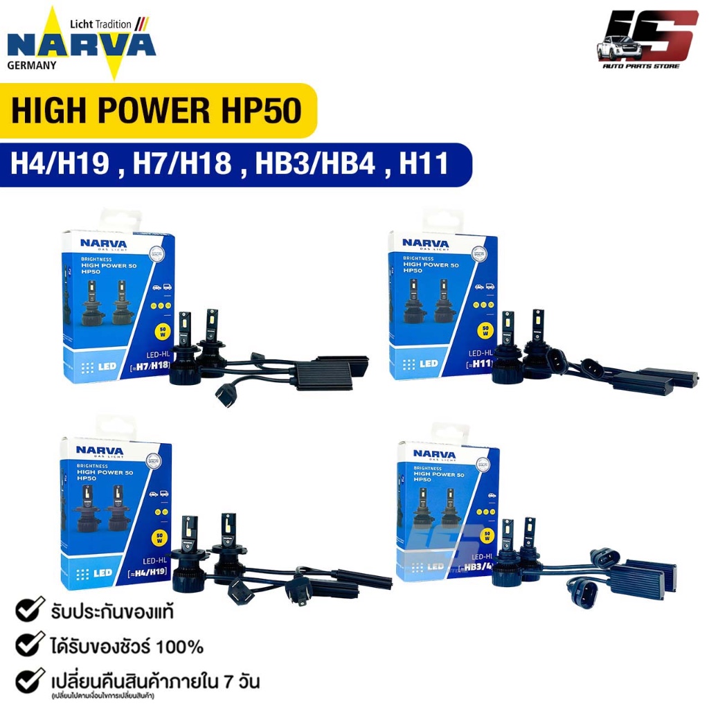 หลอดไฟหน้ารถยนต์ NARVA 6500K LED H4/H19 , H7/H18 , HB3/HB4 , H11 รุ่น ...