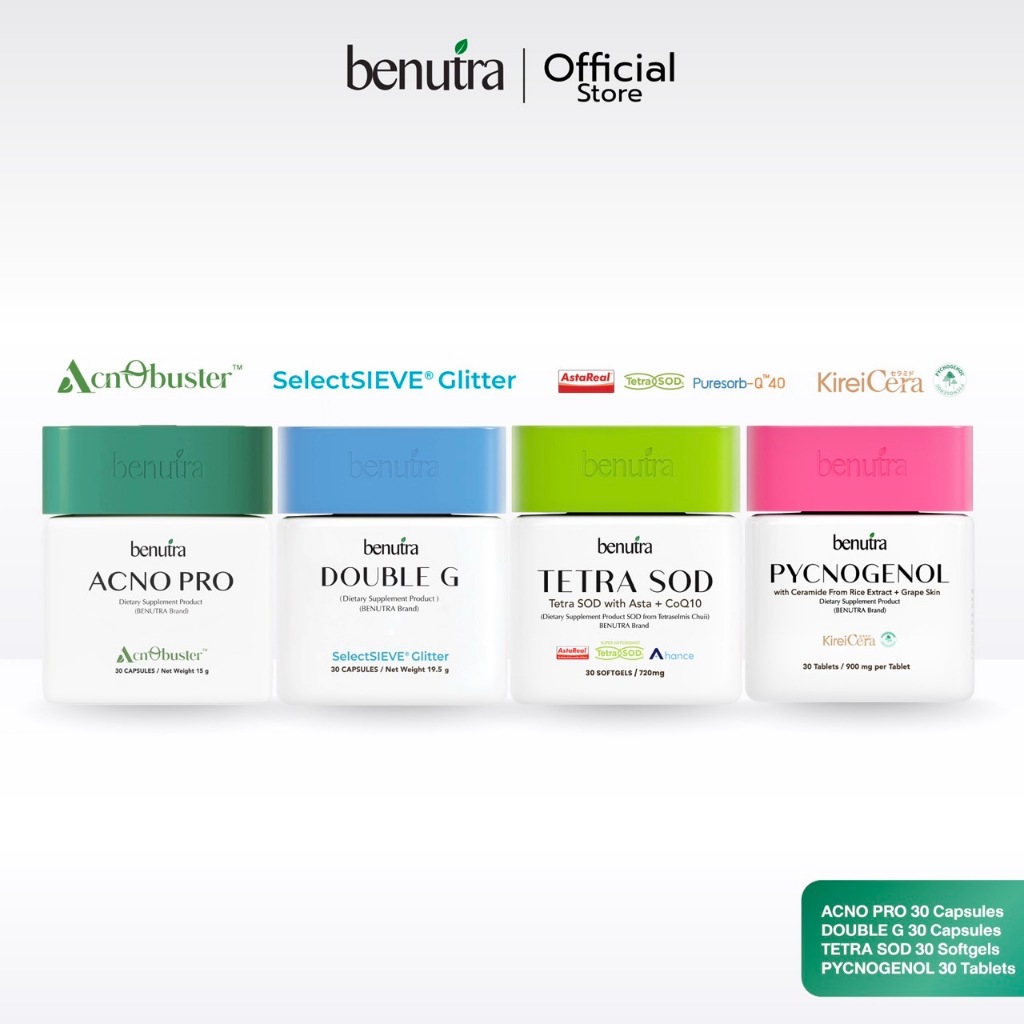 (สูตรเคลียร์สิว 4 กระปุก) Benutra Acno Pro แอคโนโปร + TetraSOD เตตระเอส ...