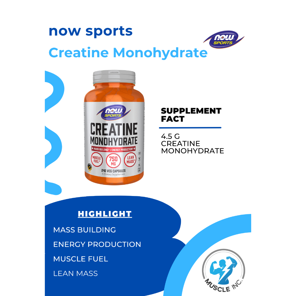 NOW sports- Creatine Monohydrate 240cps พร้อมส่ง!! | Shopee Thailand