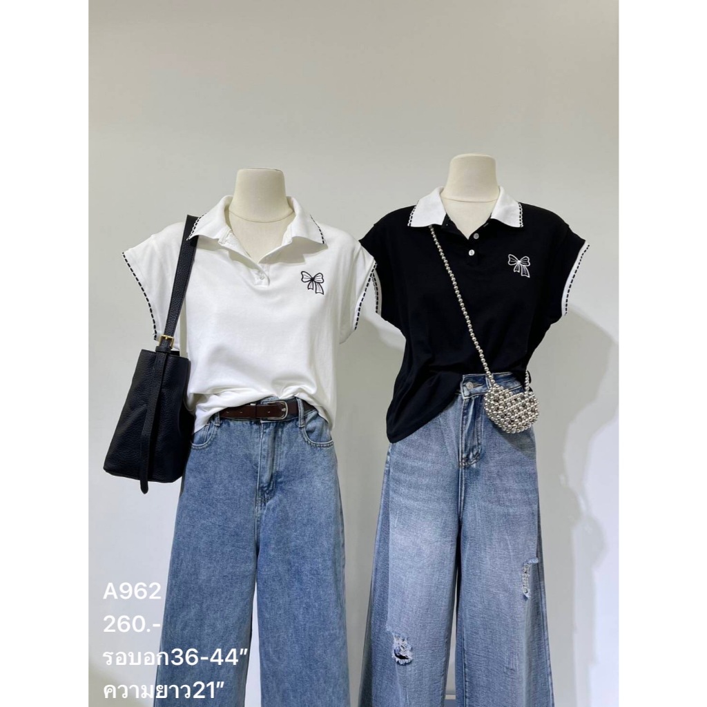 #it'smebasic A962 เสื้อโปโลโบว์ปักมินิมอล “เรียบแต่เก๋ เสื้อโปโลคอปกปัก ...