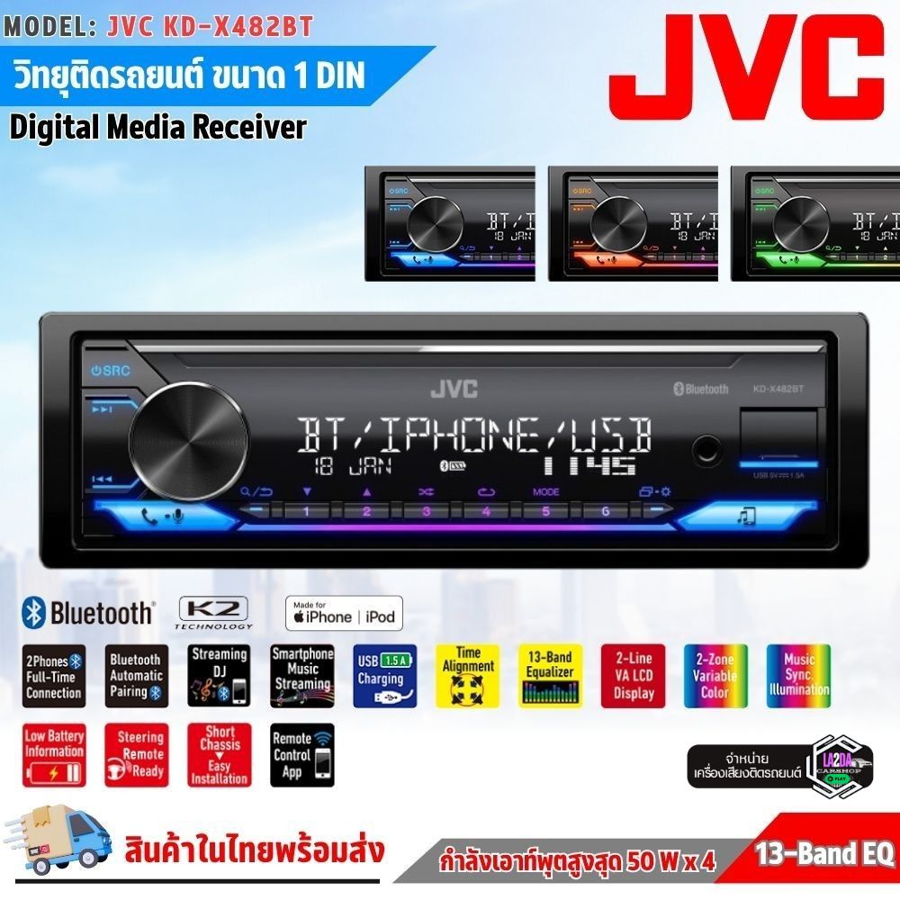 JVC รุ่น KD-X482BTขนาด1DINของแท้ เสียงดี เล่นบลูทูธ ยูเอสบี MP3 USB BLUETOOTHเครื่องเสียงติด ...