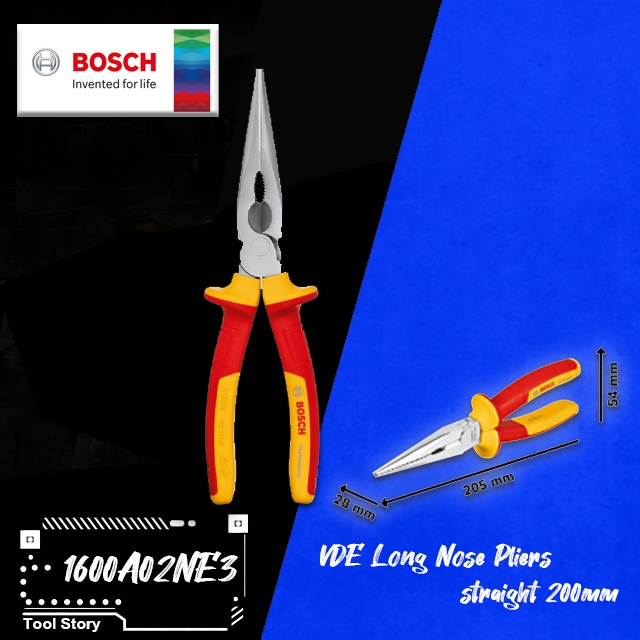 BOSCH บ๊อช คีมอเนกประสงค์ คีมปากแหลม มาตรฐาน VDE แบบตรง 200 มม. 1600A02NE3 | Shopee Thailand