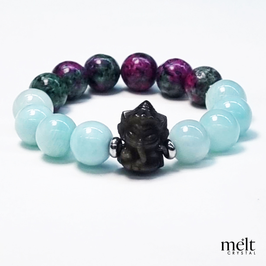 อะเมโซไนท์ + รูบี้ ซอยไซต์ + ออบซิเดียน(จี้พระพิฆเนศ) Amazonite + Ruby ...