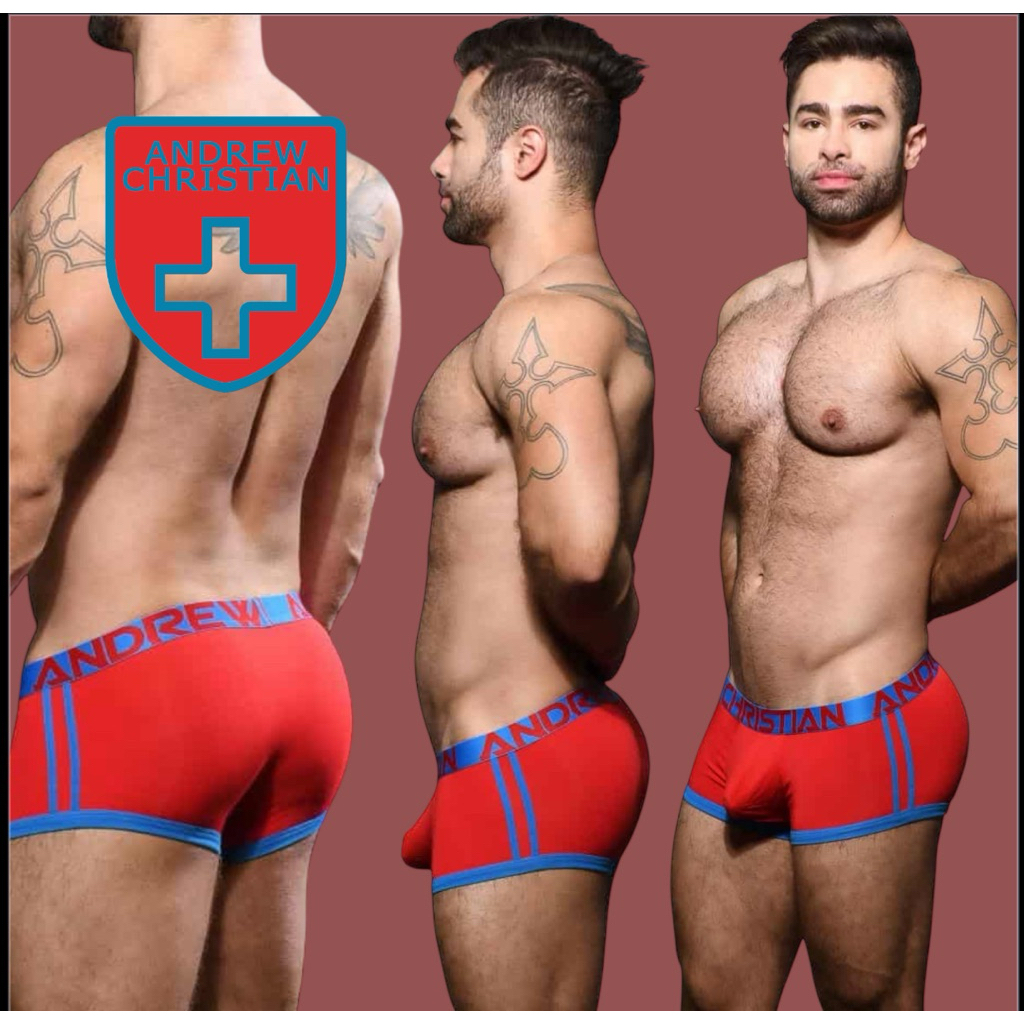 กางเกงในชาย Andrew Trunk ผ้าโมดาล สีแดงขอบน้ำเงิน(A1020) size S,M,L,XL | Shopee Thailand