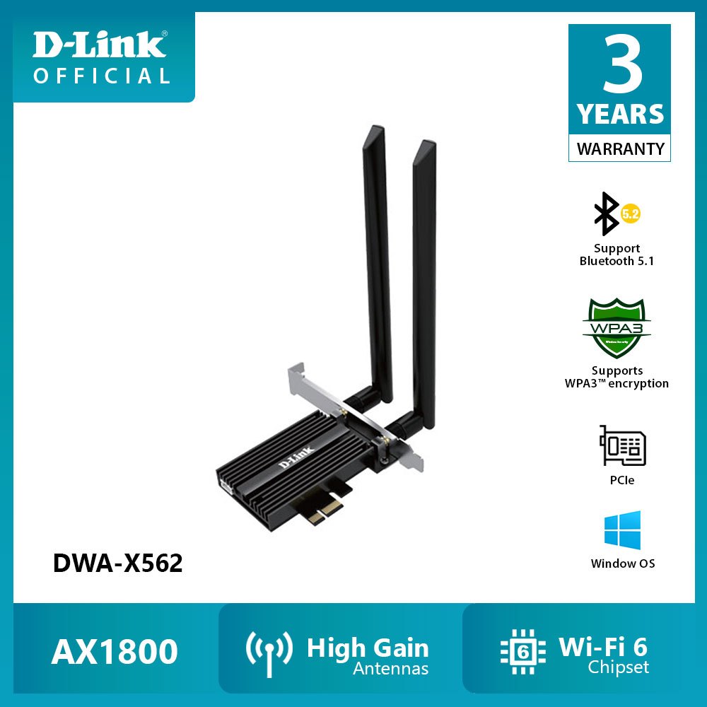 D-LINK (DWA-X562) Wireless AX1800 Wi-Fi 6 Bluetooth PCI Express Adapter ...