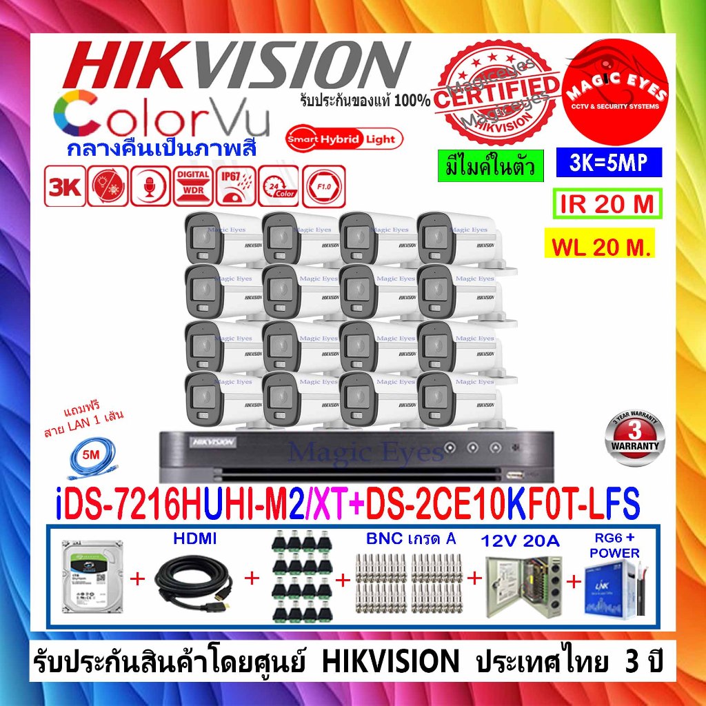 Hikvision colorvu 5MP รุ่น DS-2CE10KF0T-LFS 2.8// 3.6mm (16)+DVR รุ่น ...