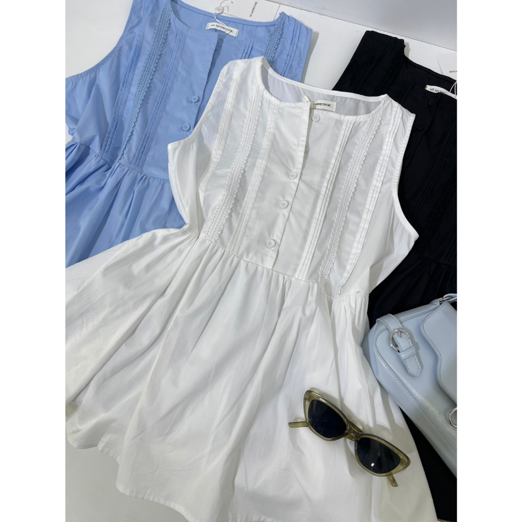 #ป้ายMATINEE M1506 เสื้อแขนกุดแต่งดีเทลระบายลูกไม้ช่วงอก เย็บจับจีบ ...